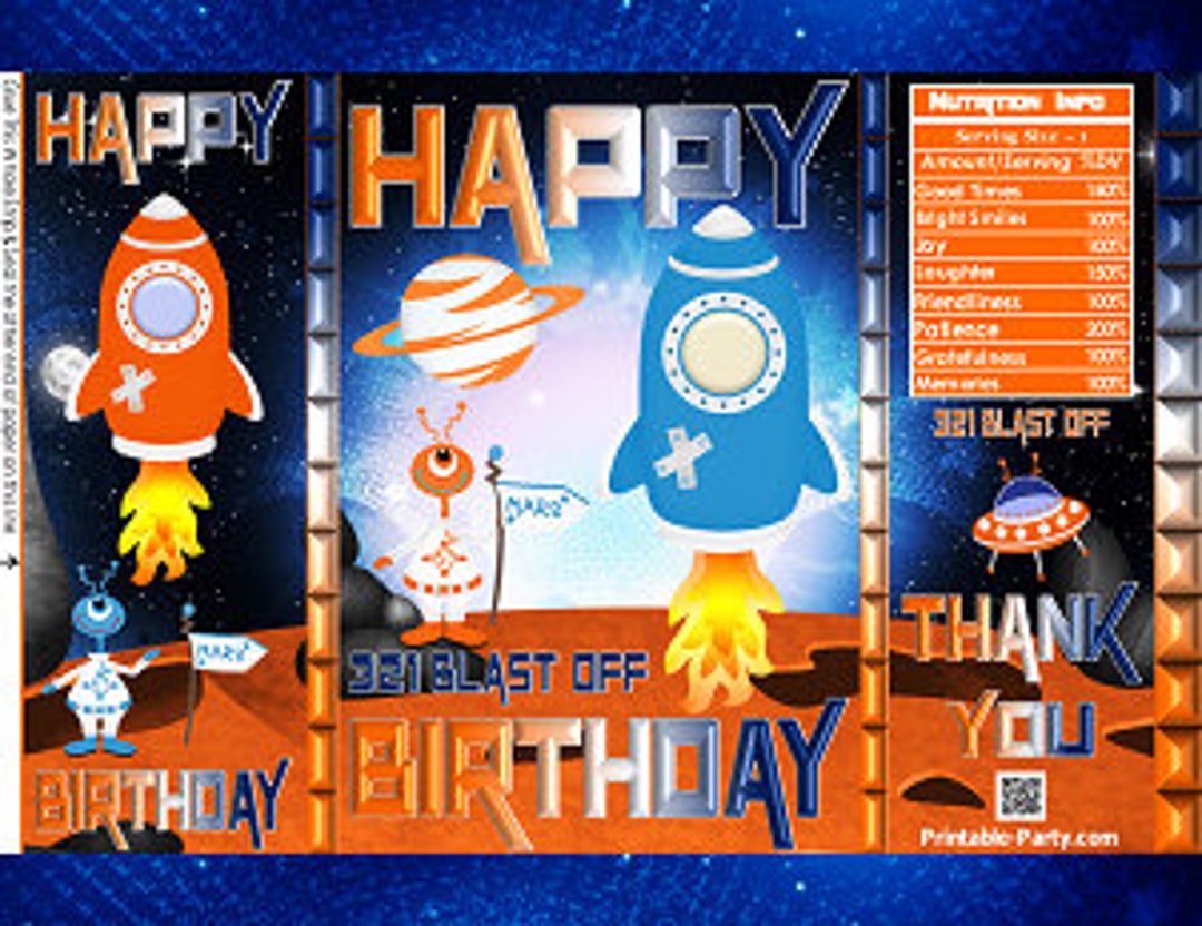 Printable Potato Chip Bags | Space Rocket Ship Alien Mars Galaxy Blue ...