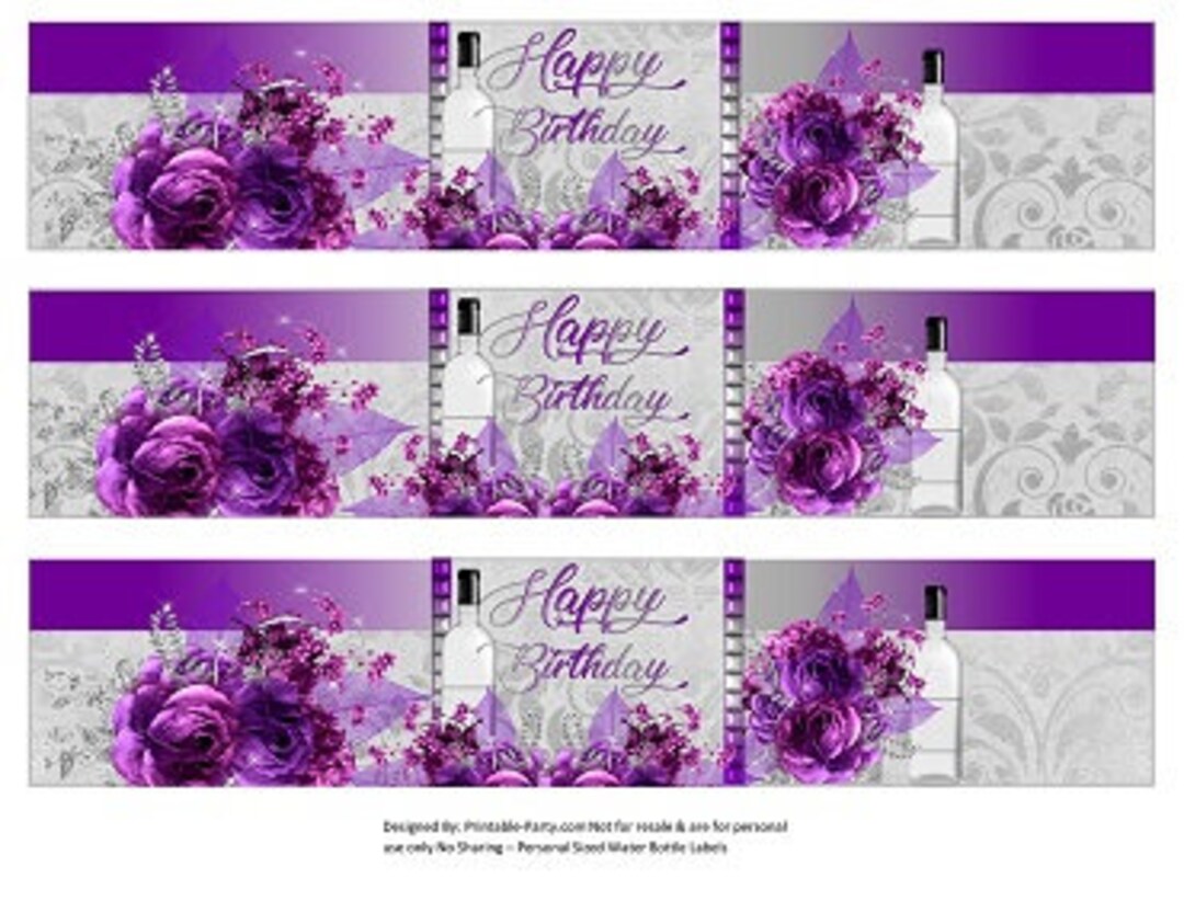 Printable Water Bottle Labels | Flower Floral Wine Theme Purple Black ...