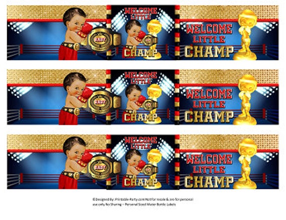 Printable Water Bottle Labels | Boxing Boxer Little Champ Sports Red ...