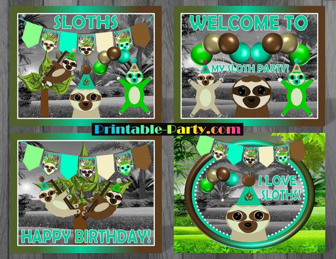 Printable Sloth Birthday Party Supplies Sloth Decorations - Etsy