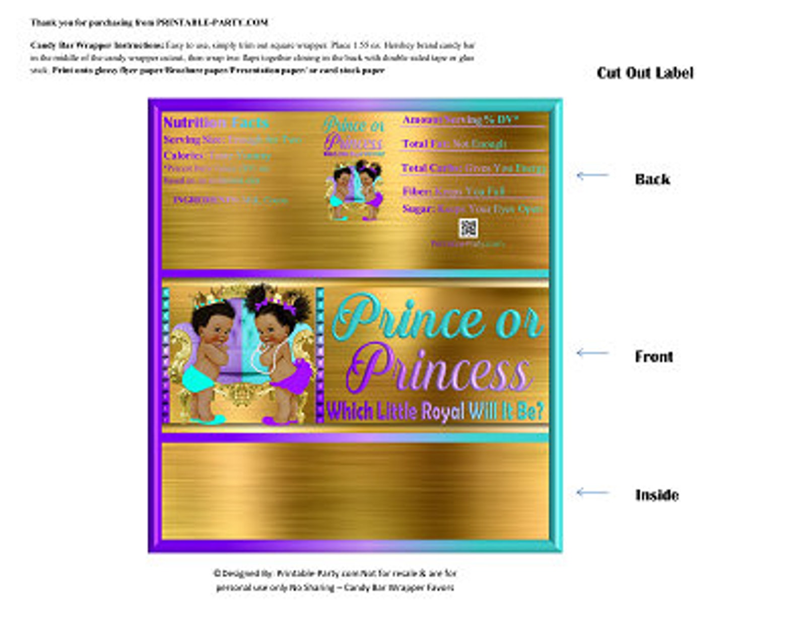 Printable Candy Bar Wrappers Royal Gender Reveal Prince - Etsy