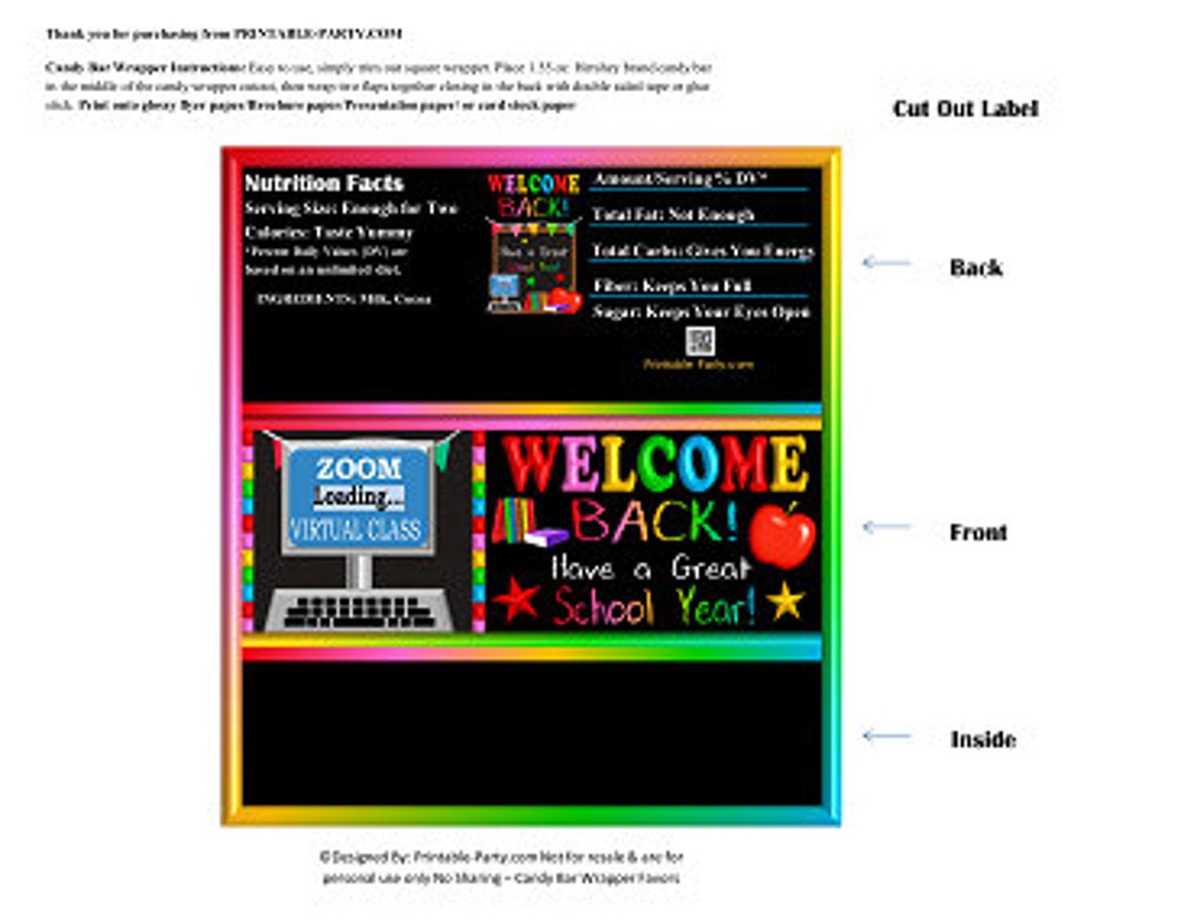 Printable Candy Bar Wrappers | Welcome Back to School Virtual Online ...