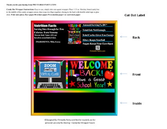 Printable Candy Bar Wrappers | Welcome Back To School Virtual Online ...