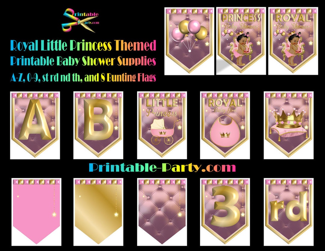 Printable African American Royal Little Princess Pink Gold Baby Shower ...