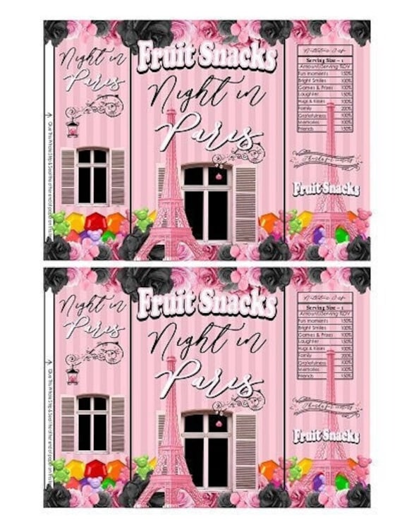 PDF Printable Fruit Snack Labels | Vintage Pink Black Night in Paris ...