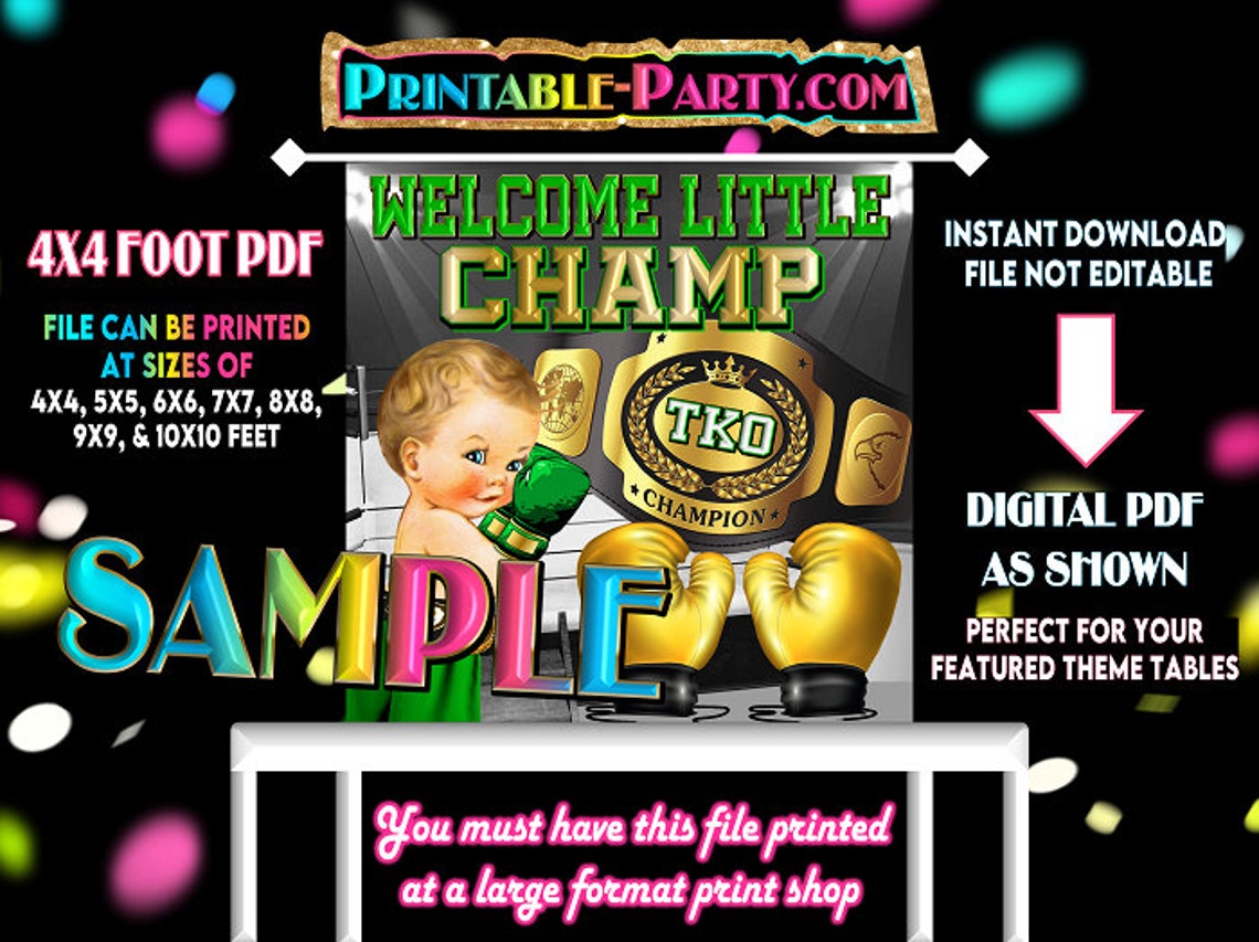 Backdrop Banner 4x4 Foot Printable PDF Instant Download | Boxer Boxing ...