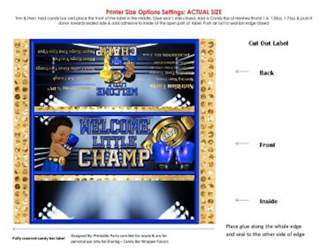 Printable Fully Wrapped Candy Bar Labels | Boxing Boxer Sports Champ ...