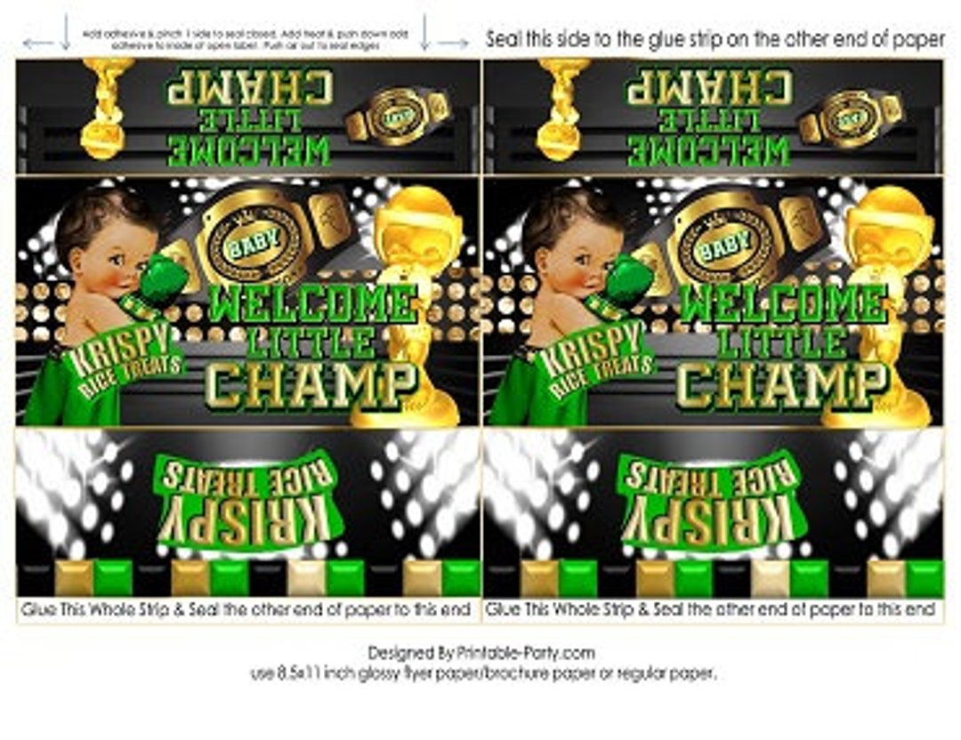Printable Rice Treat Labels | Boxer Boxing Champ Sports Baby Shower ...