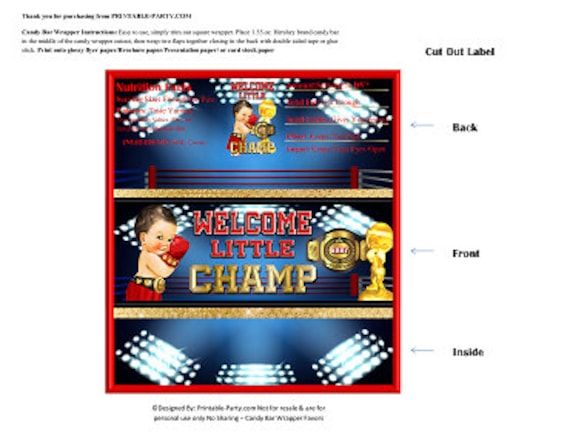 Printable Candy Bar Wrappers | Boxer Boxing Little Champ Red Black Gold ...