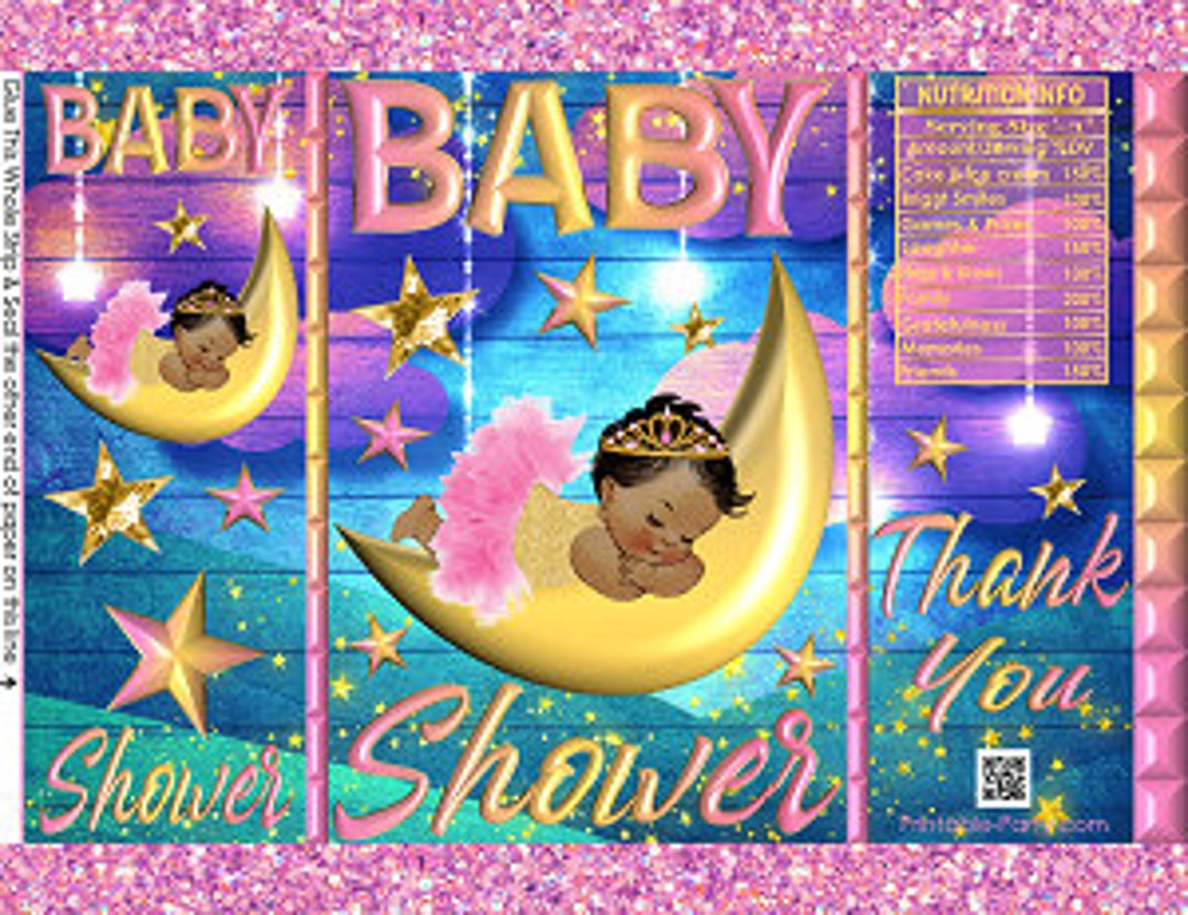 Printable Potato Chip Bags Girl on the Crescent Moon Baby Shower Yellow ...