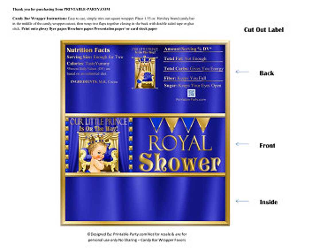 Printable Candy Bar Wrappers | Royal Prince Blue Gold Baby Shower ...