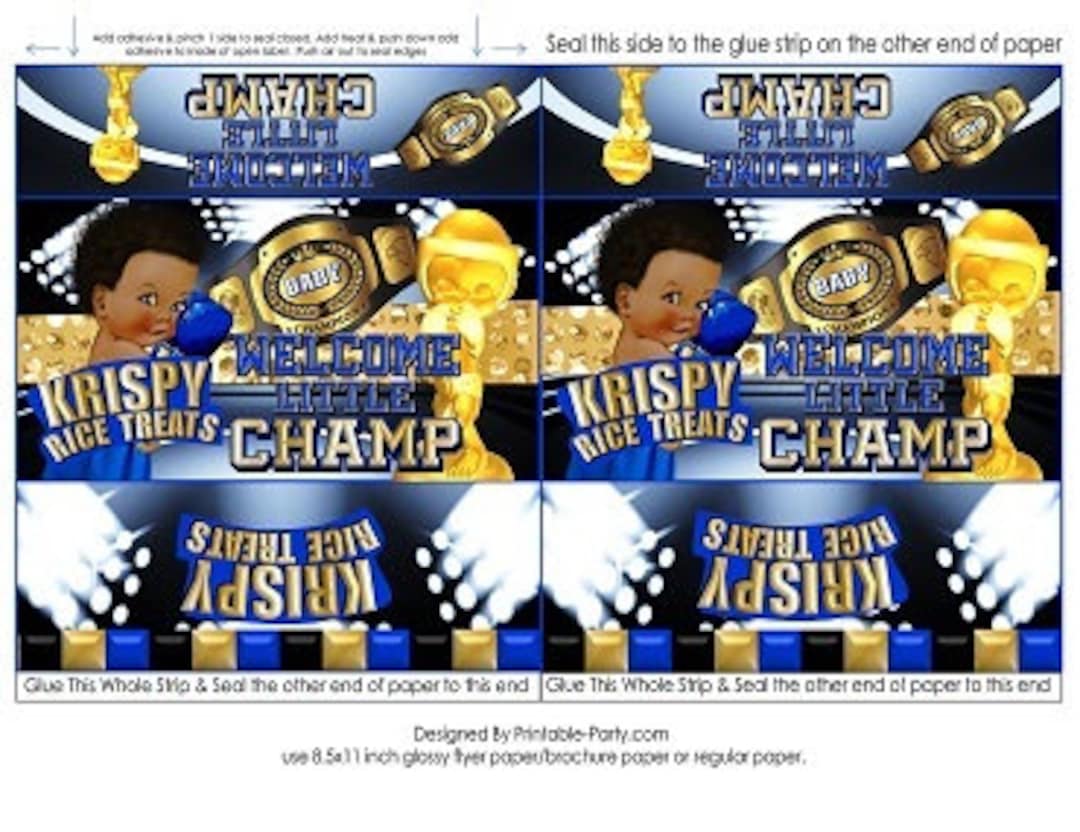 Printable Rice Treat Labels | Boxer Boxing Champ Sports Baby Shower ...