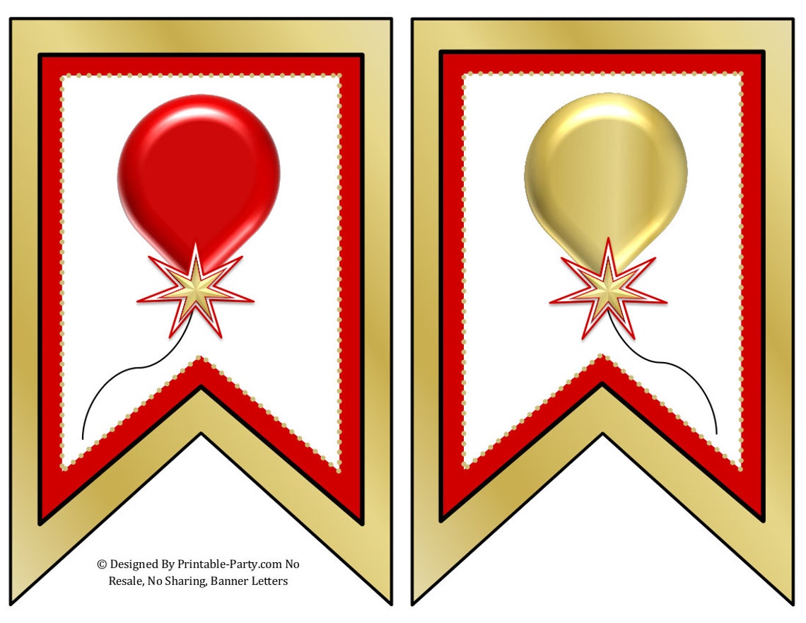 5x8 Inch Swallowtail Gold Red Black Printable Banner Letters - Etsy