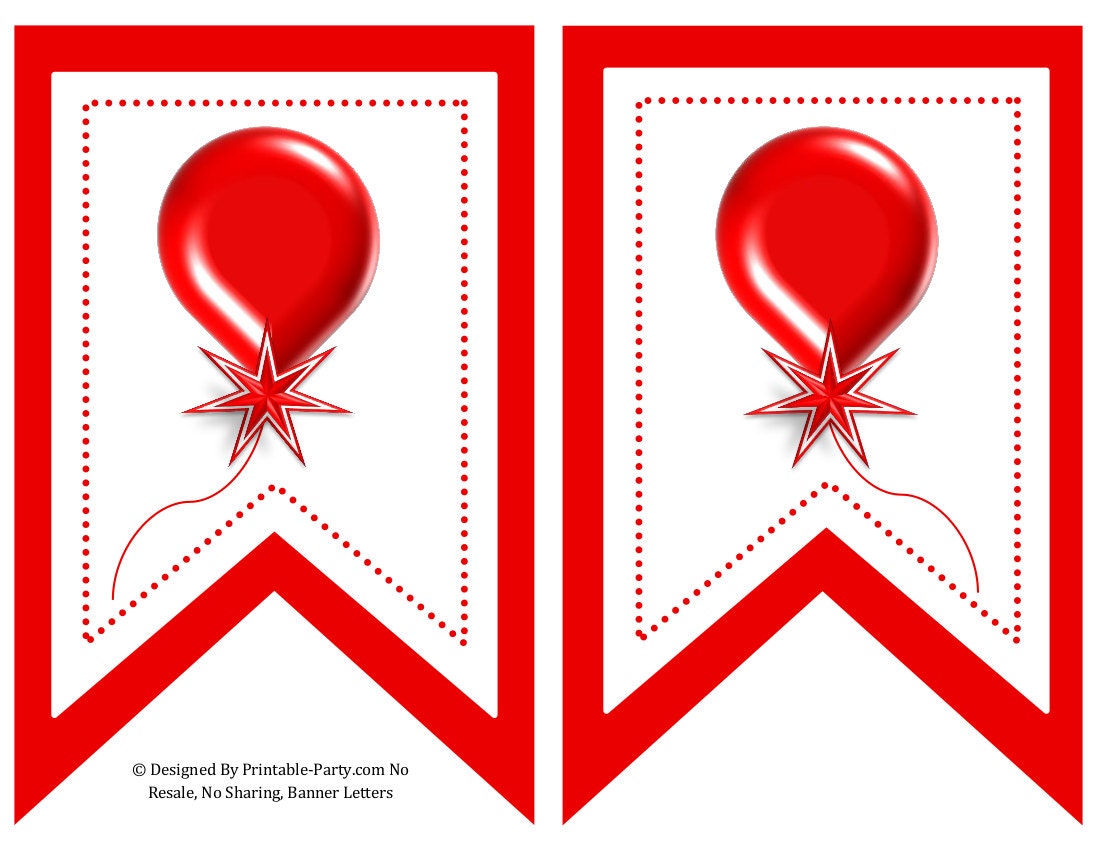 5x8 Inch Swallowtail Red Printable Banner Letters - Etsy