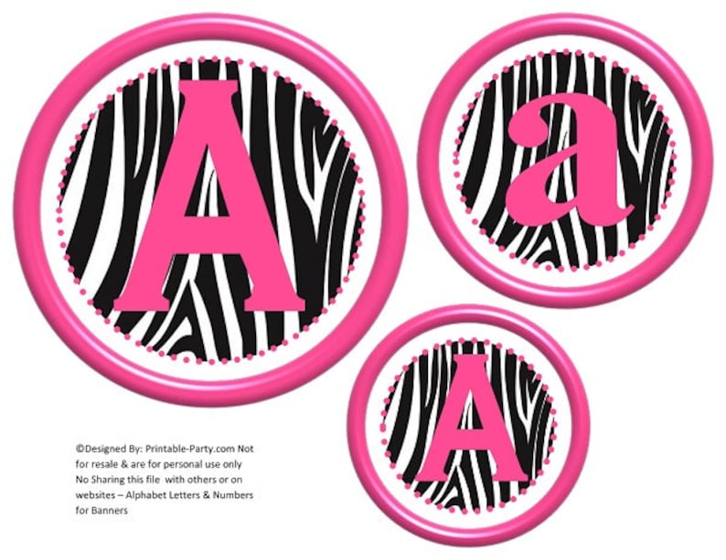 6 Inch Circle Zebra & Hot Pink Banner Letters | Etsy