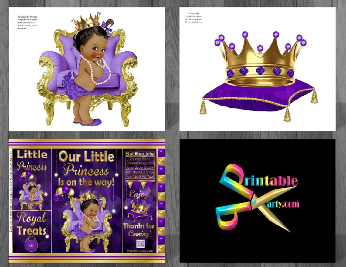 Printable African American Royal Little Princess Purple Gold Baby ...