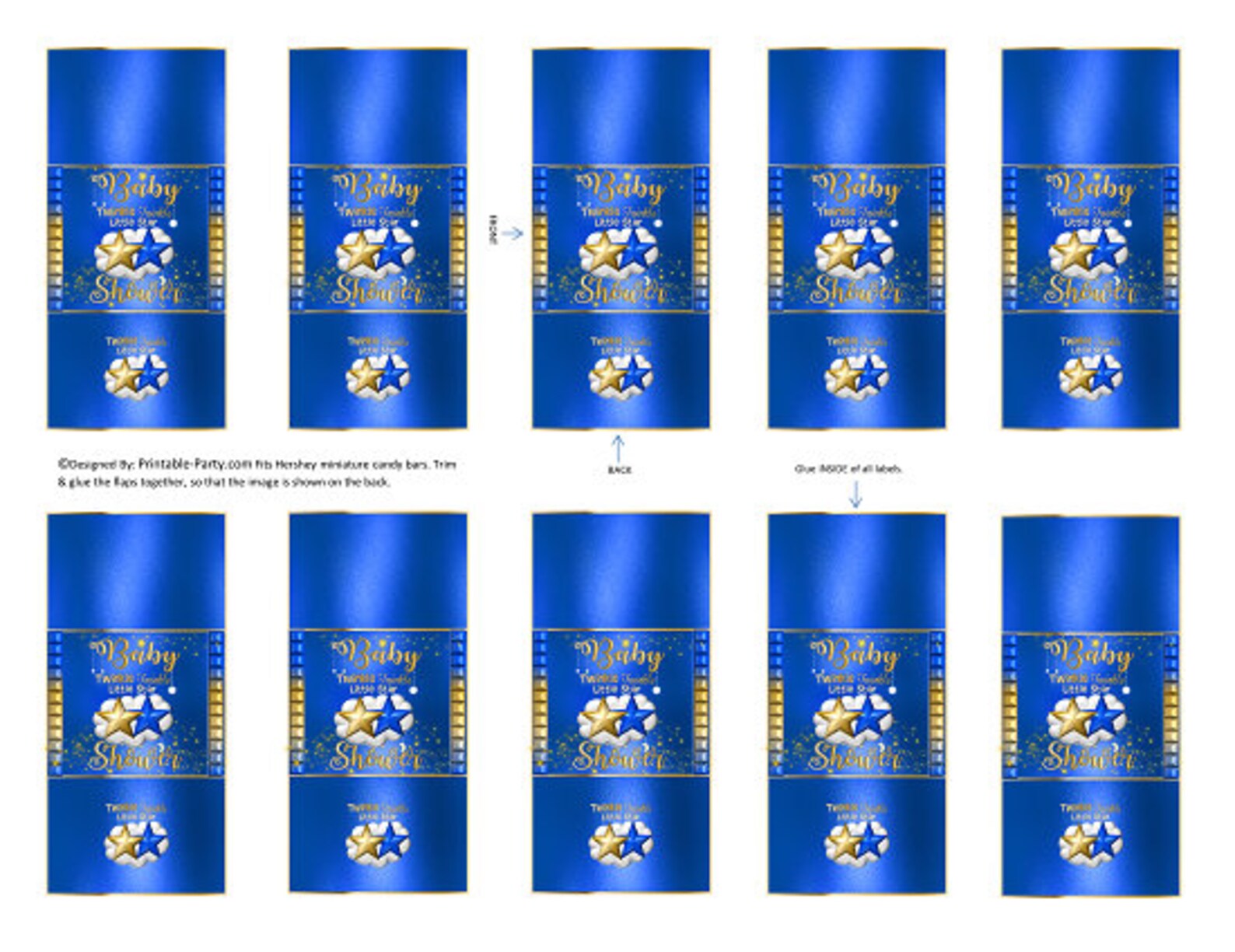 Printable Miniature Candy Bar Labels Royal Blue Gold Twinkle Little ...