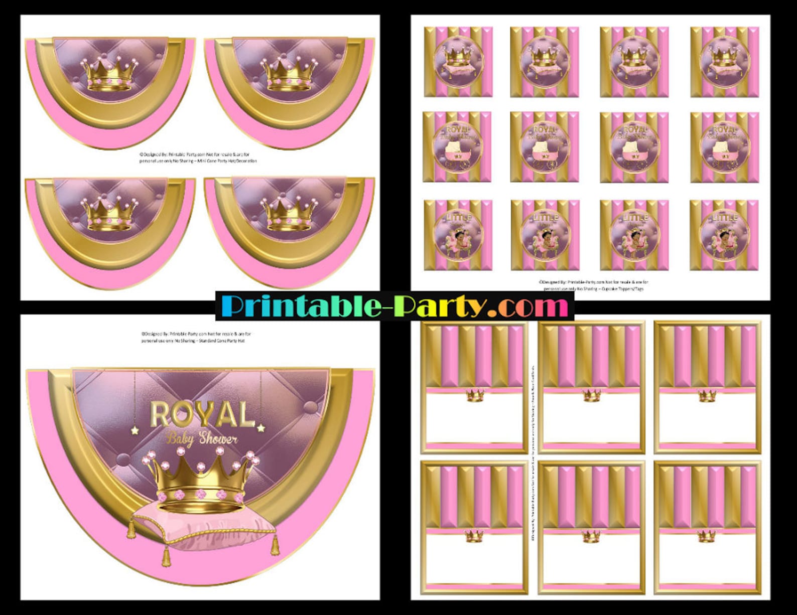 Printable African American Royal Little Princess Pink Gold Baby Shower ...