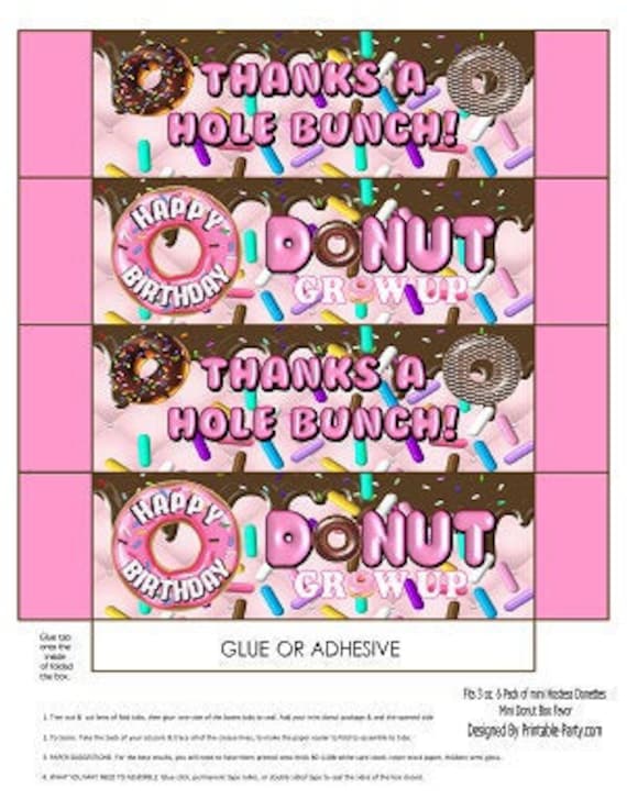 Printable Mini Donut Box | Mini Doughnut Grow Up Shop Box Pink Brown ...
