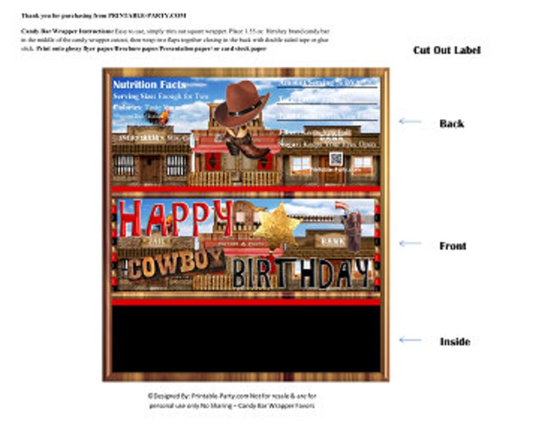 Printable Candy Bar Wrappers | Cowboy Western Wild West Red Brown Black ...