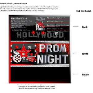 Printable Candy Bar Wrappers Hollywood Red Silver Black Prom Night ...