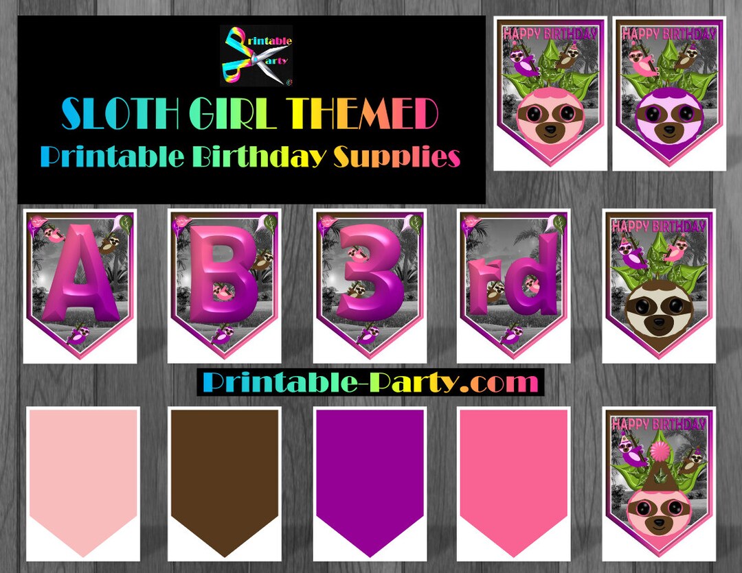 Printable Sloth Girl Birthday Party Supplies | Sloth Decorations - Etsy