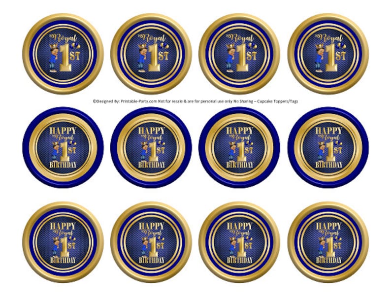 Printable Circle Tags 2 inch Cupcake Toppers Royal Prince | Etsy