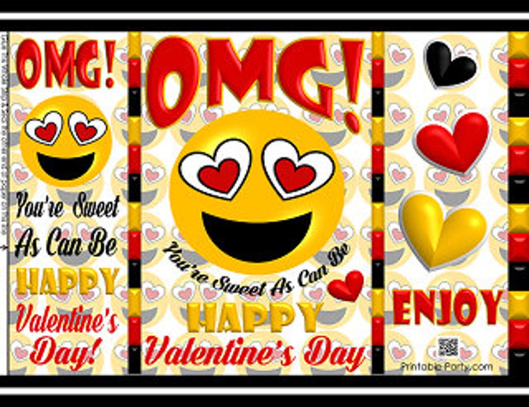 Printable Emoji Valentine's Day Treat Gift Bags Red Black Yellow ...
