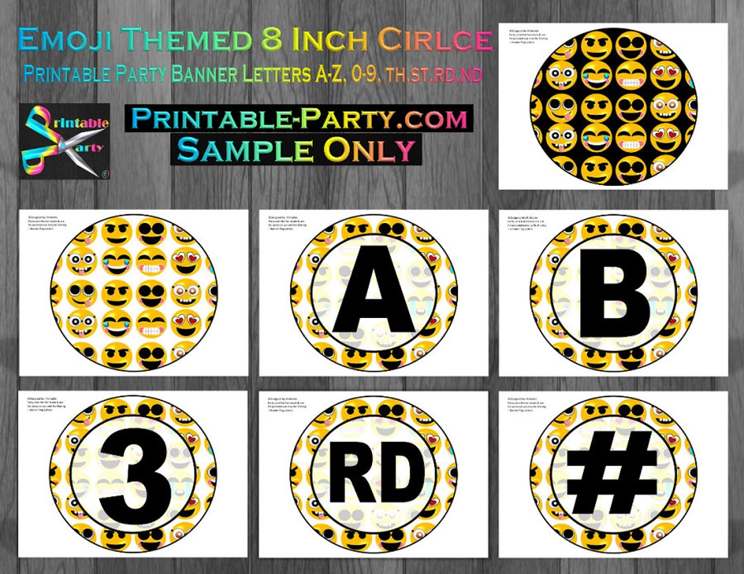 8x8 Circle Emoji Printable Banner Letters - Etsy