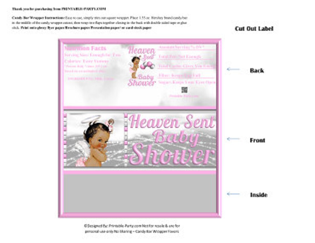 Printable Candy Bar Wrappers | Heaven Sent Angel Silver Pink African ...