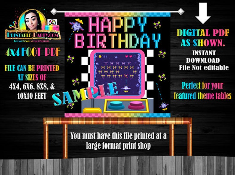 Backdrop Banner 4x4 Foot Printable PDF Instant Download | Arcade Video ...