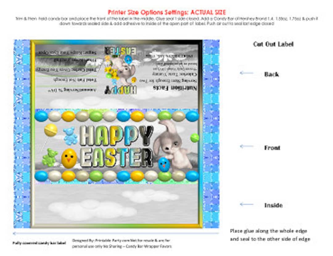 Printable Fully Wrapped Candy Bar Labels | Easter Bunny Eggs Blue Green ...