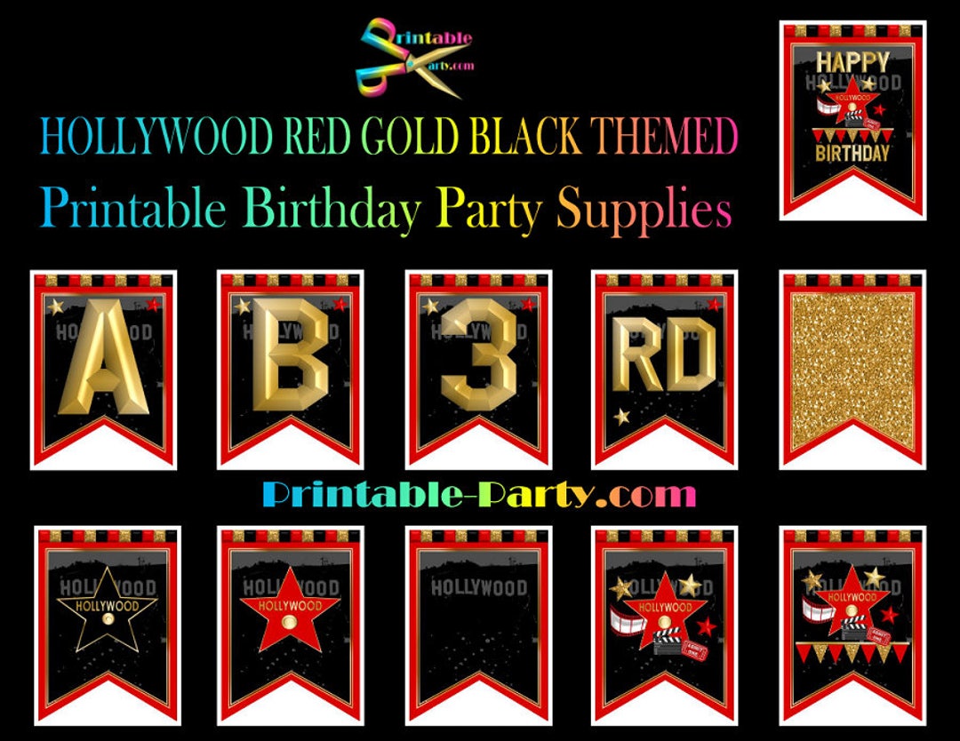 Printable Hollywood Red Carpet Movie Theme Birthday Party Supplies Red ...