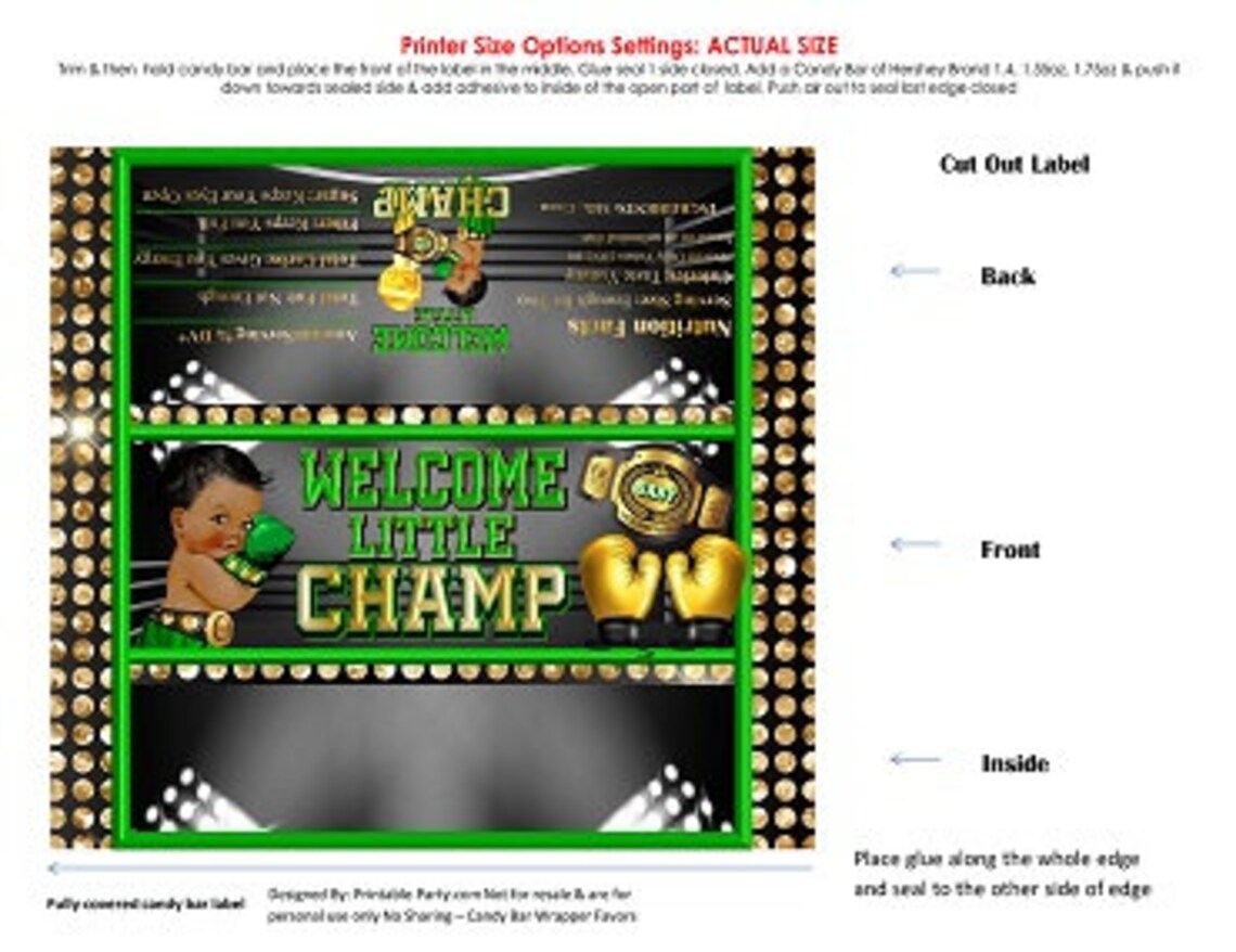 Printable Fully Wrapped Candy Bar Labels | Boxing Boxer Boy Sports ...