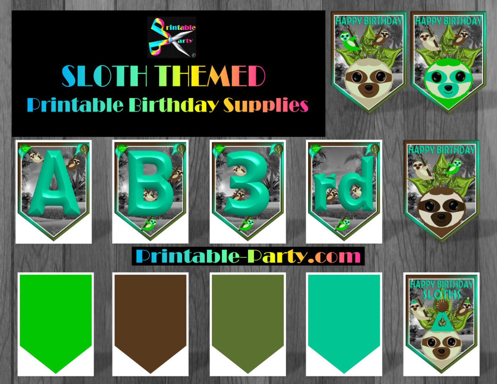 Printable Sloth Birthday Party Supplies | Sloth Decorations - Etsy