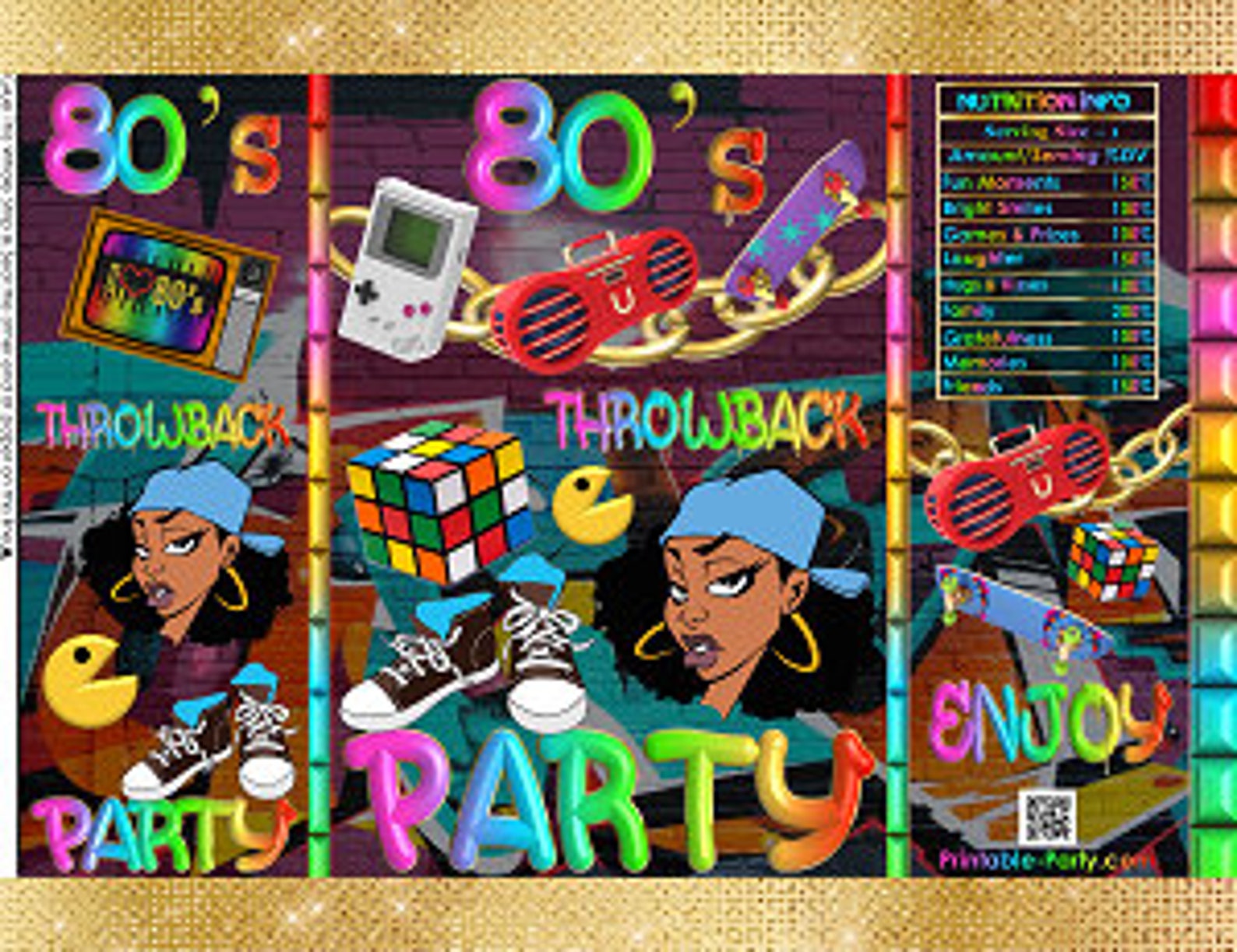 Printable Potato Chip Bags | Throwback Retro I Love the 80's Party Gold ...