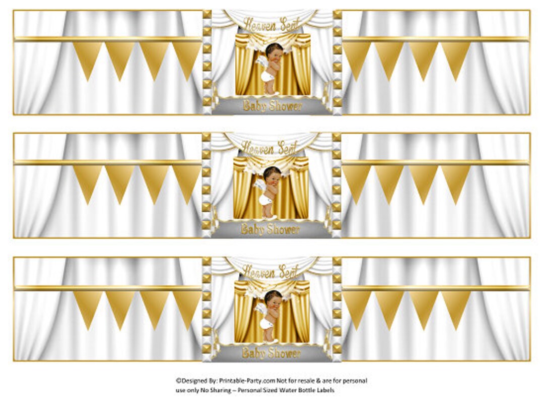 Printable Water Bottle Labels | Heavent Sent Angel Boy Gold Baby Shower ...