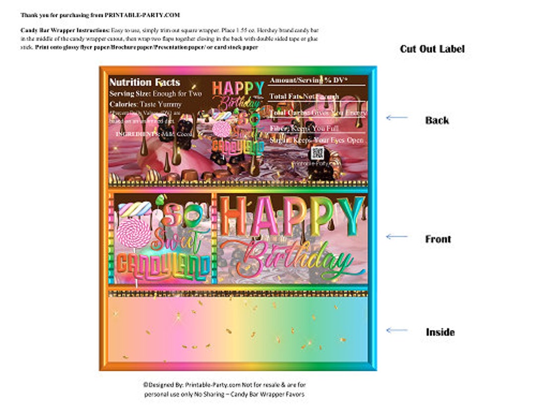 Printable Candy Bar Wrappers | Candyland Birthday Party Favors ...