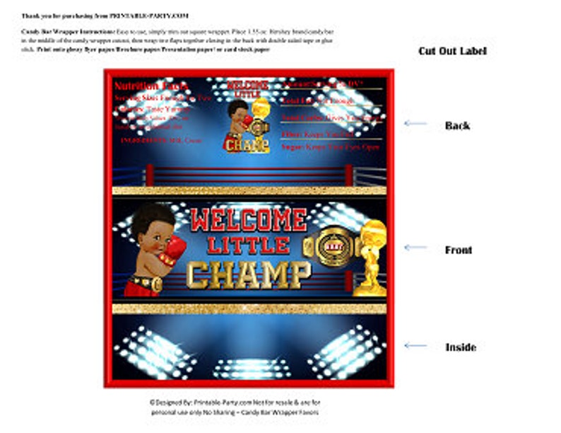 Printable Candy Bar Wrappers Boxer Boxing Little Champ Red - Etsy