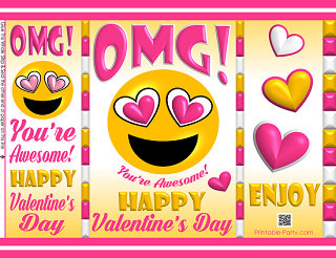 Printable Emoji Heart Valentine's Day Greetings Treat Gift Bags Hot ...