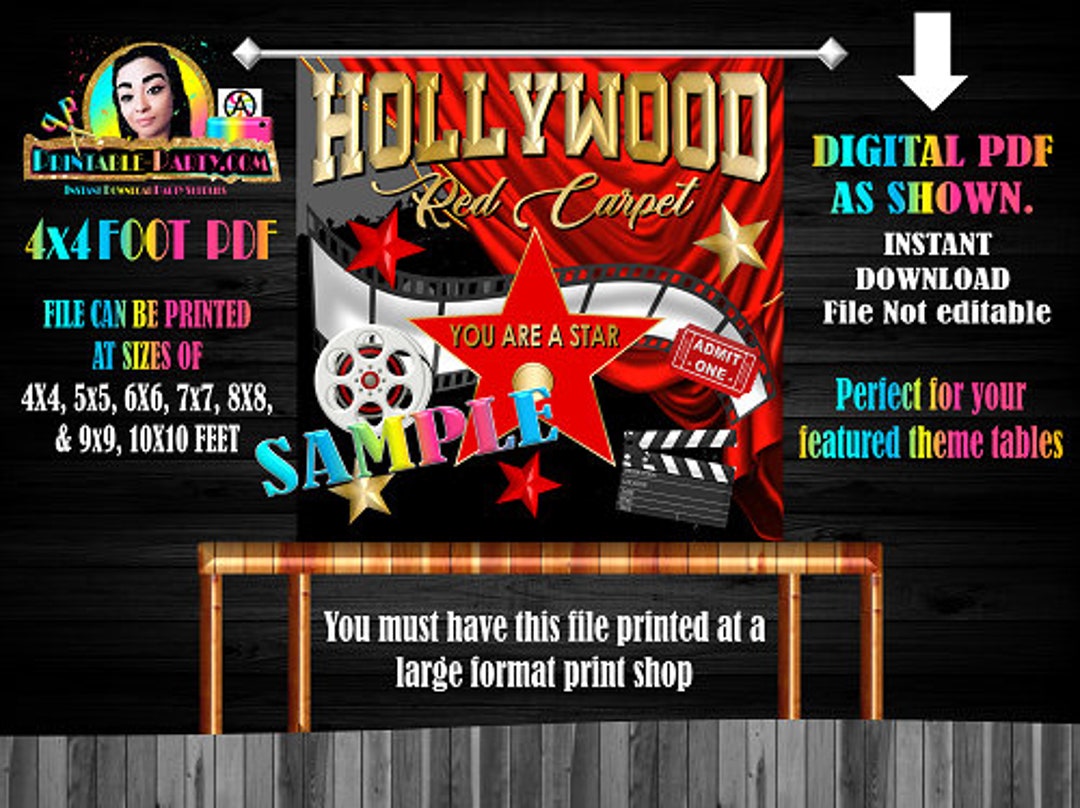 Backdrop Banner 4x4 Foot Printable PDF Instant Download Hollywood Red ...