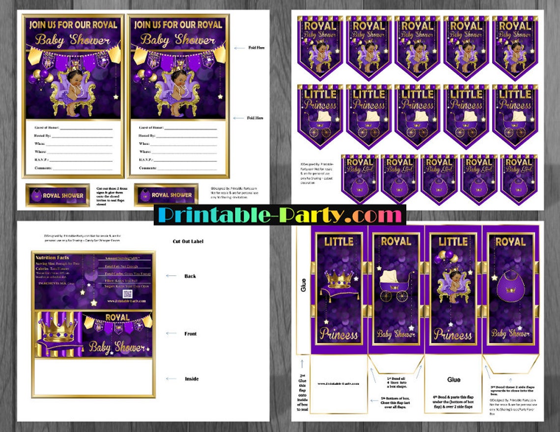 Printable African American Royal Little Princess Purple Gold Baby ...