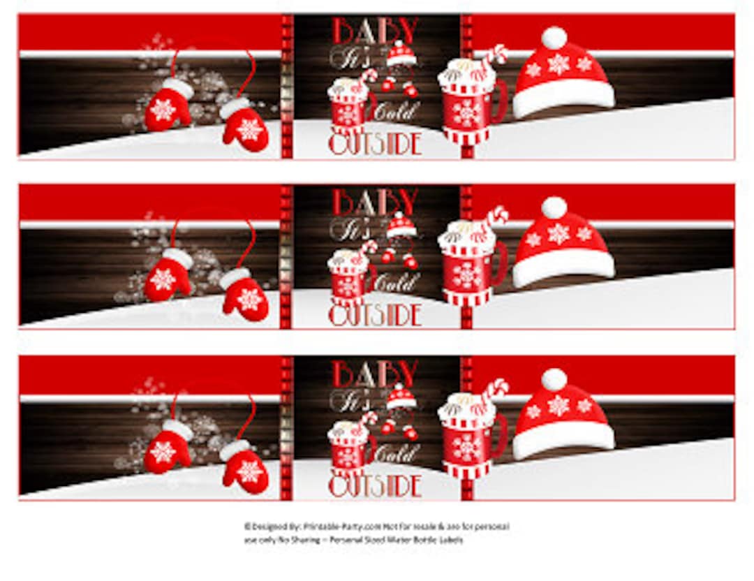Printable Water Bottle Labels | Christmas Snow It's Cold Outside Red ...