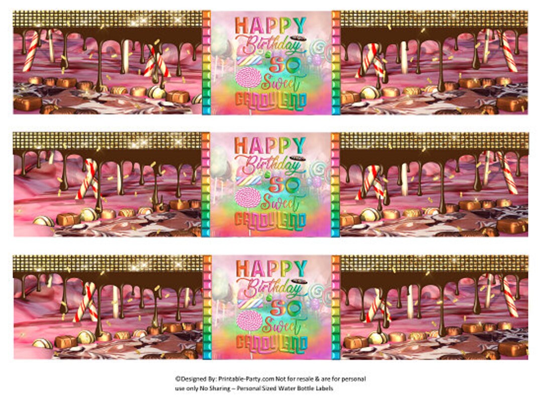 Printable Water Bottle Labels | Candyland Drink Wrappers Birthday Party ...