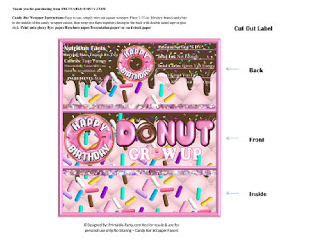 Printable Candy Bar Wrappers | Donut Grown up Shop Birthday Doughnut ...
