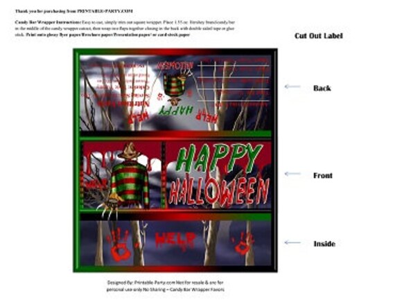 Printable Candy Bar Wrappers | Halloween Nightmare Street Killer Blood ...