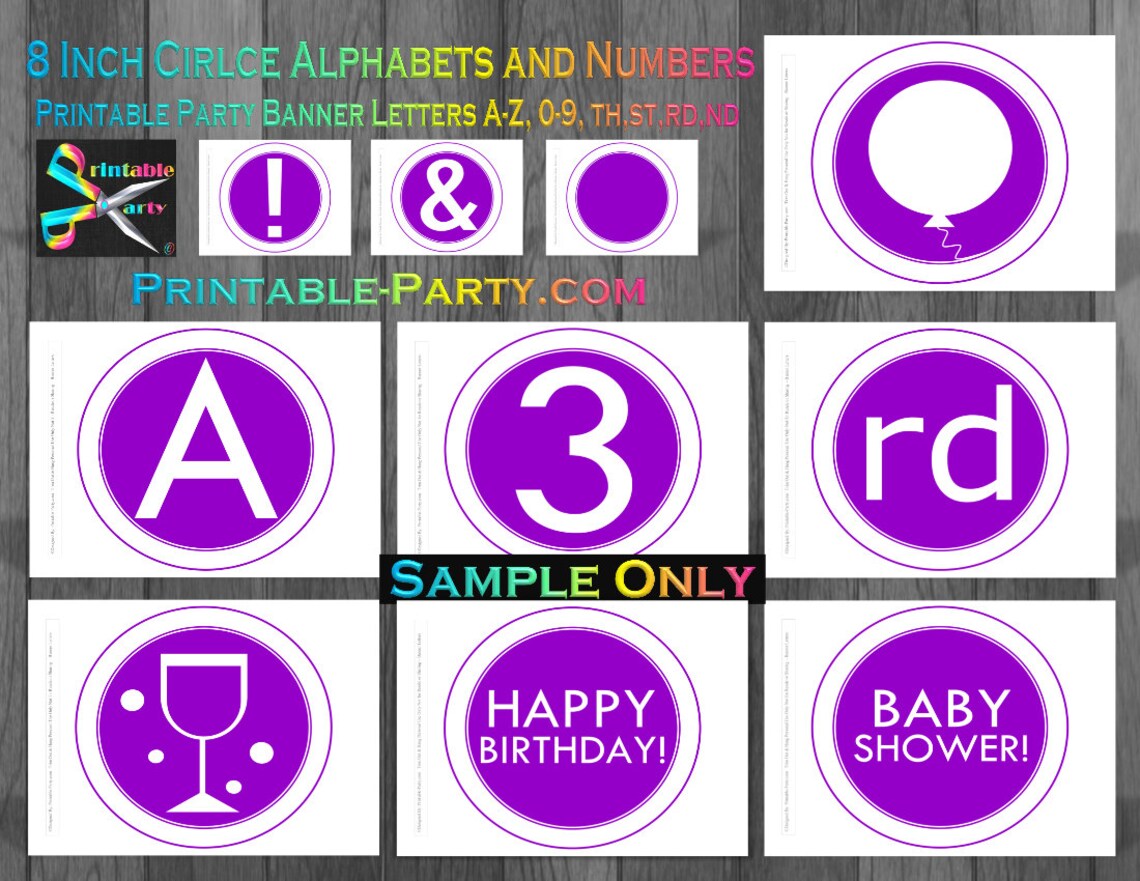 8x8 Inch Circle Black White Printable Banner Letters - Etsy