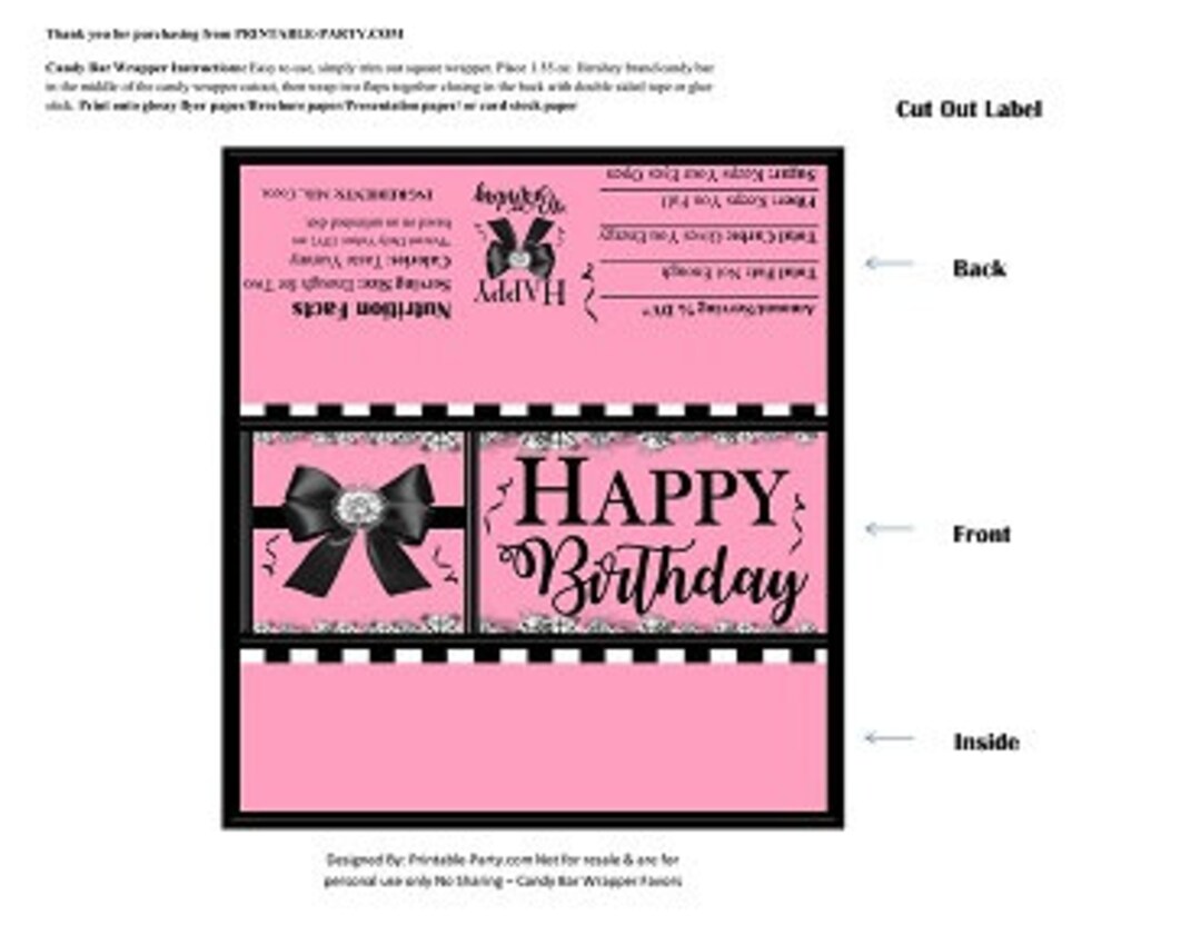 Printable Candy Bar Wrappers | Luxury Vintage Diamond Bling Bow Pink ...
