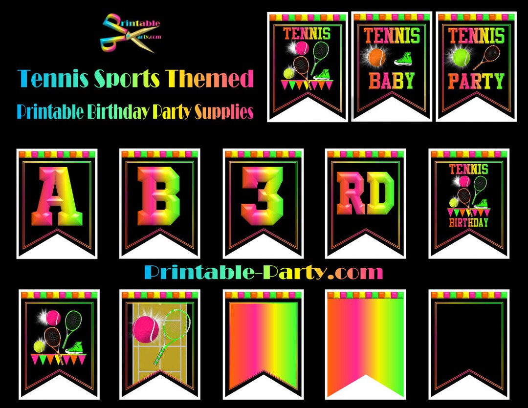 Printable Tennis Sports Theme Girl Birthday Party Supplies DIY ...
