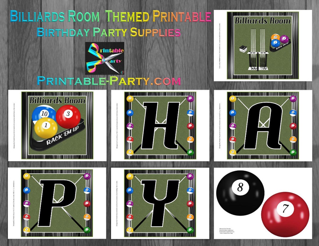Billiards Room Birthday Theme Printable Party Supplies - Etsy